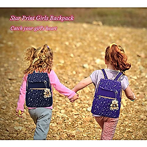 Star Print Girls Black Canvas Backpacks Set, School Bags Bookbags for Teenage Girls, with Crossbody Bag, 3 Pieces