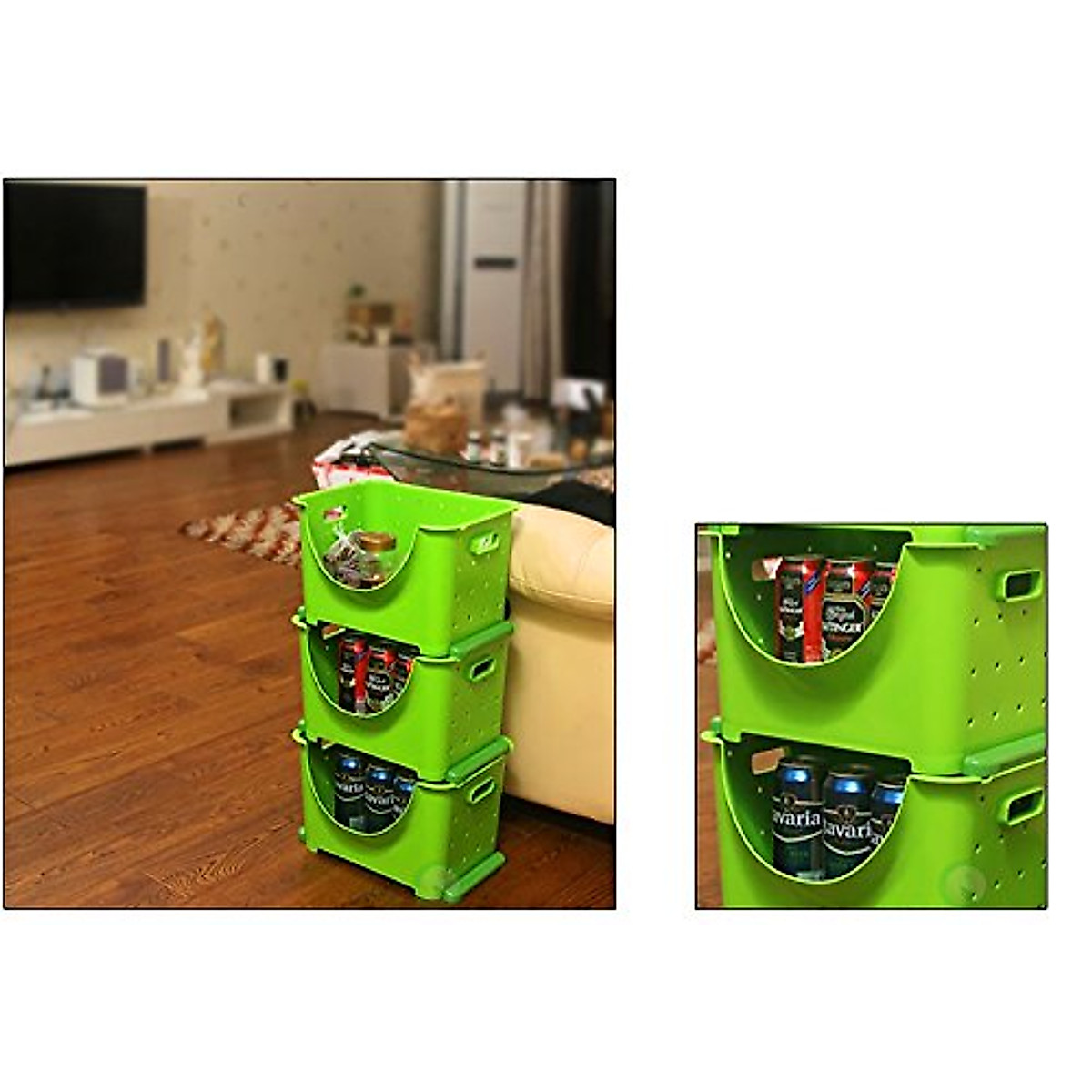 Basicwise Stackable Plastic Storage Container, Green Stacking Bins