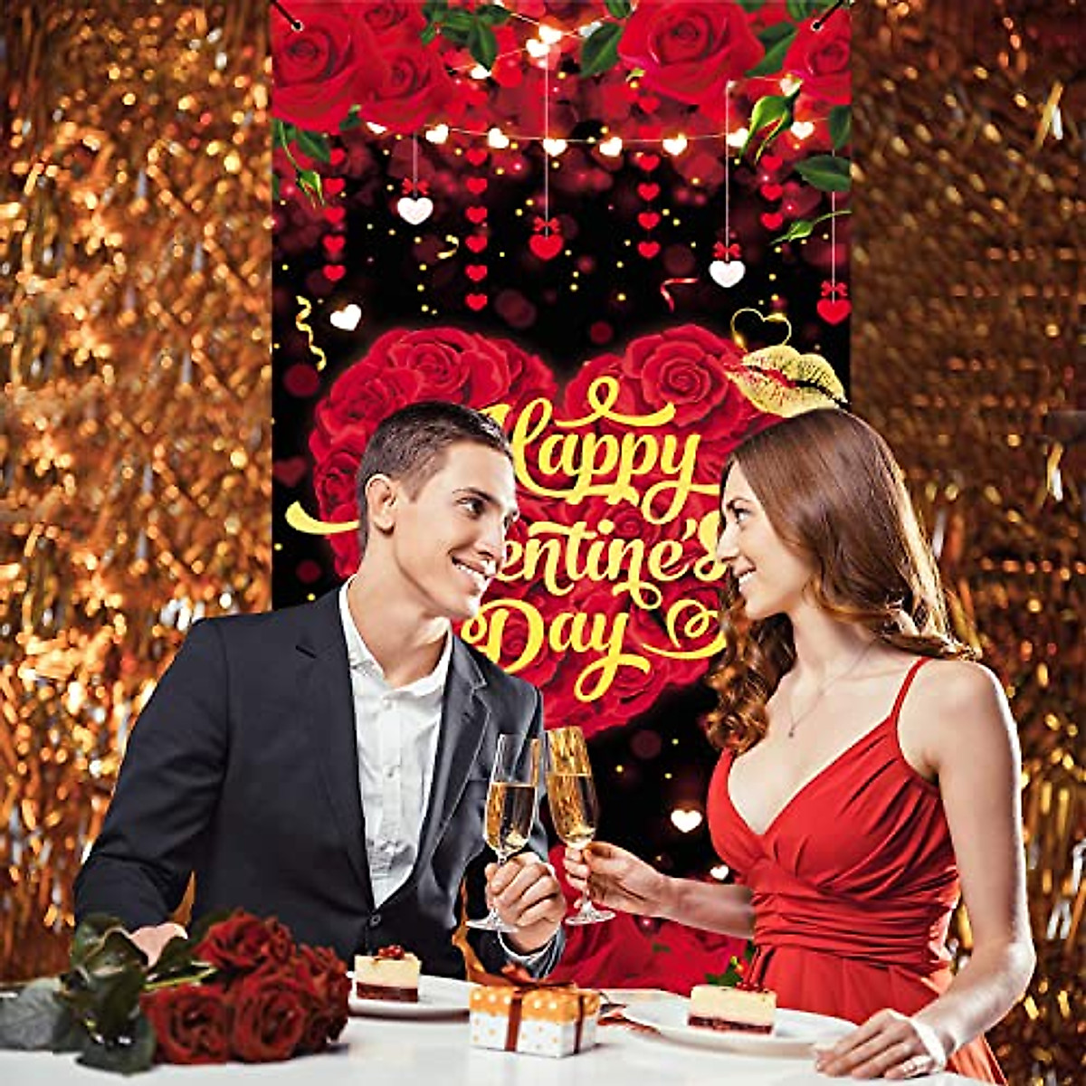 GYA 3x6ft Valentine's Day Rose Door Cover Red Love Heart Door Cover Banner Romantic Dinner Couple 40th Women Girl party Indoor Outdoor Photo suplies