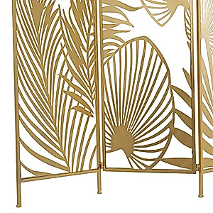 Deco 79 Metal Rectangle Room Divider Screen with Palm Leaf Patterns, 48" x 1" x 71", Gold