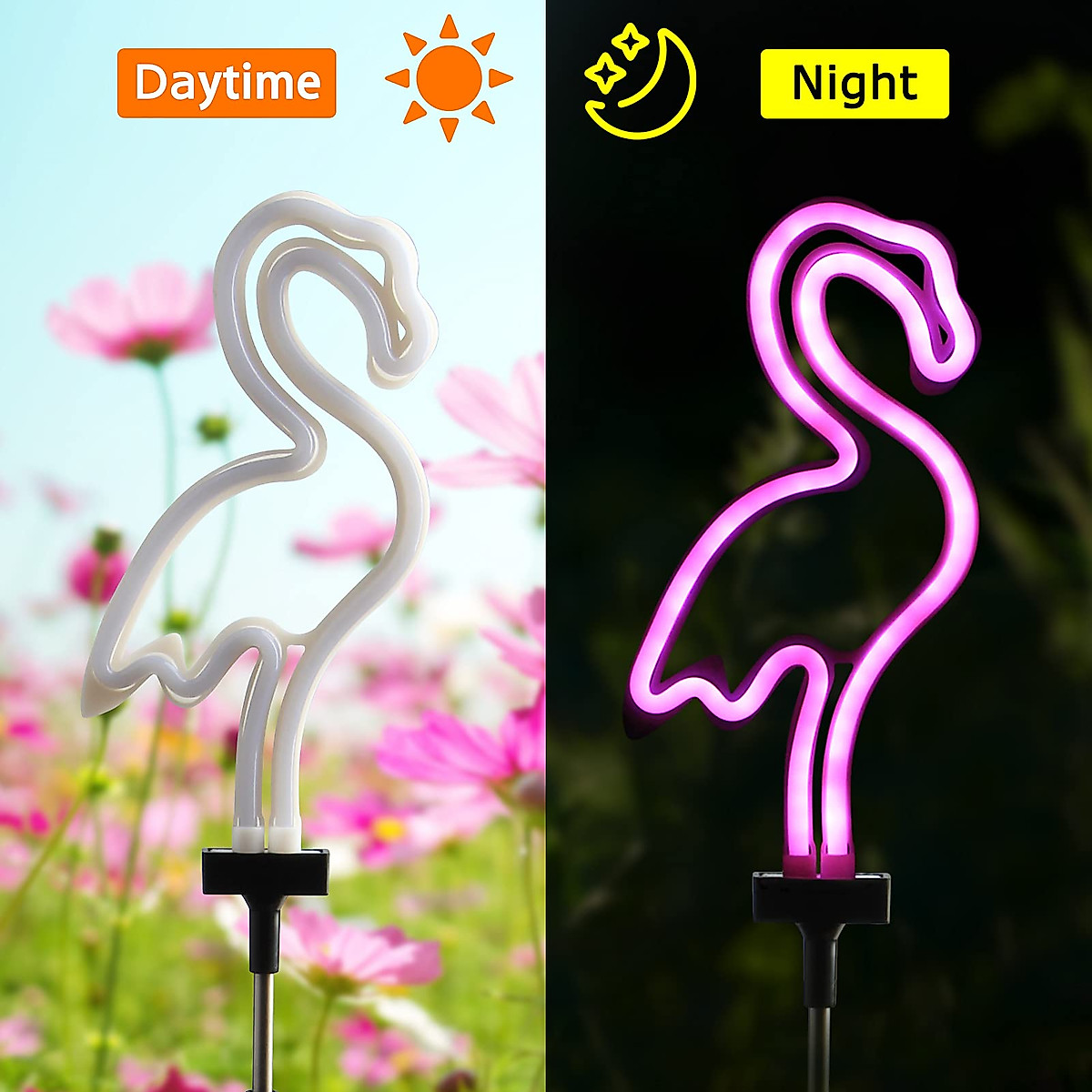 AHNNER Solar Garden Lights, Outdoor Lights Flamingo Neon Lights, Waterproof Outdoor Lights for Garden Patio Yard Pathway Decoration (1PACK)