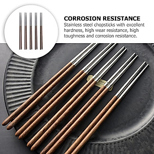 Hemoton Metal Chopsticks 5 Pairs Sushi Chopsticks Sashimi Chopsticks Stainless Steel Japanese Chopsticks with Wood Handle Chef Traditional Garnishing Plating Tweezers Gifts Sets