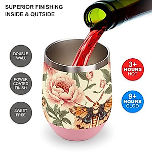 Death's Head Hawk Moth Insulated Tumbler with Lid Stainless Steel Coffee Mug Cute Wine Tea Water Cup Pink-style