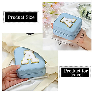 Parima Christmas Gifts for Mom - Small Travel Jewelry Box, Travel Jewelry Case with Mirror for Necklace Earrings Rings Organizer | Birthday Gifts Christmas Travel Gifts for Mom - Letter F, Sky Blue