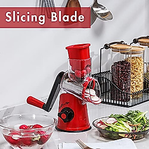 Cheese Grater Rotary, Rotary Grater for Kitchen, Kitchen Grater Vegetable Slicer with 3 Drum Blades, Fast Cutting Cheese Shredder for Vegetables and Nuts