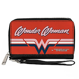 Buckle-Down Women's PU Zip Around Wallet Rectangle-Wonder Woman, 7.5"x4.5"