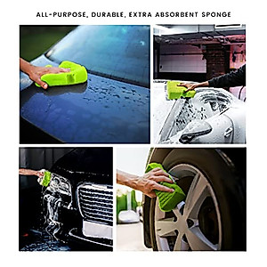 Grime Grabber Detailing Jumbo Cross-Cut Grid Sponge 3-Pack | All-Purpose, Durable, Extra Absorbent Sponge for Cleaning | Large, Easy-Grip Car Cleaning Sponge | Soft, Scratch-Free Multi-Use Sponge