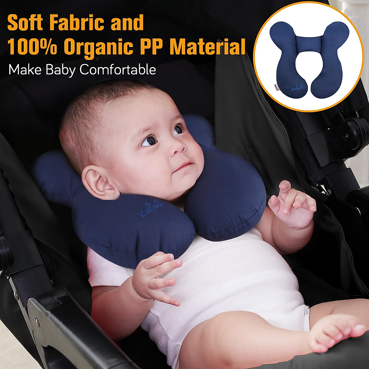 KAKIBLIN Baby Travel Pillow, Infant Head and Neck Support Pillow for Car Seat, Pushchair, for 0-1 Years Old Baby (Blue)