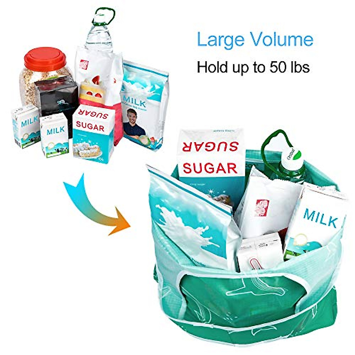 CQT Reusable Grocery Bags Foldable Shopping Bags 6 Pack XLarge 50LBS Tote Bags Machine Washable Eco-Friendly Polyester