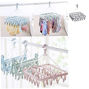 Clothes Drying Rack, 32 Clips Laundry Drying Rack Folding Sock Hanger, Underwear Hanger, Clothes Hangers for Drying Towels, Bras, Lingerie, Baby Clothes Laundry Drying Rack Hanger Laundry Drip Hanger