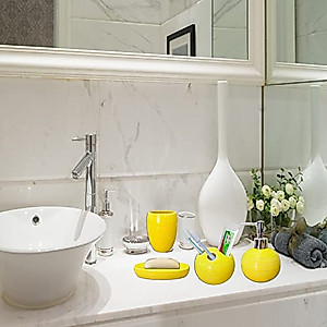 AONUOWE Bathroom Accessories Set 4PCS, Bathroom Decor Ceramic Accessories Sets Complete with Soap Dispenser, Toothbrush Holder, Tumbler, Soap Dish(Yellow)