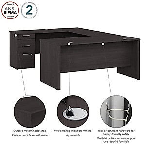 Bestar Logan U Shaped Desk in Charcoal Maple, 65W