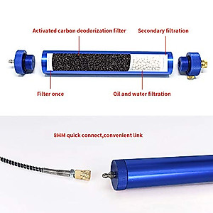 30Mpa Oil Water Separator PCP Air Compressor Pump 4500Psi High Pressure Air Filter Diving Separator L300mm OD50mm with 8mm Female and Male Quick Connector (Blue)