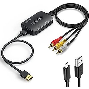 ABLEWE HDMI to RCA Converter, HDMI to RCA Adapter, HDMI to AV 3RCA CVBs Composite Video Audio Converter Adapter for TV Stick/Roku/Apple TV/PC/Laptop/Xbox/HDTV ( with HDMI Cable & USB Cable)