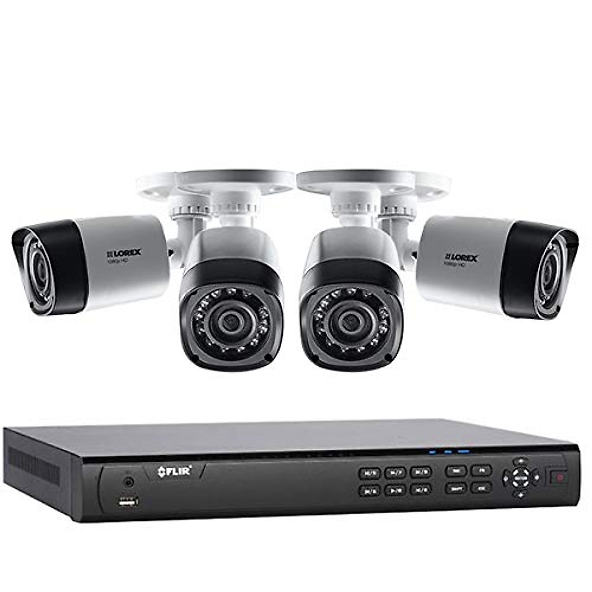 Lorex 4 Camera MPX Wired Home Security Camera System with Flir 4 Channel 1TB DVR and (4) Full HD 1080p Lorex MPX Bullet Camera, 130ft Night Vision, Remote View with Flir Cloud App