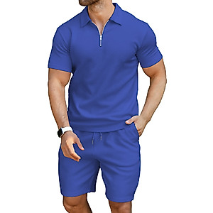 KUYIGO Men's Polo Shirt and Shorts Set Summer Jogging Outfits Fashion Casual Short Sleeve Suit for Men 2 Piece Tracksuit Royal Blue Large