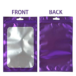 EONJOE 100-pack mylar packaging bags for small business sample bag smell proof resealable zipper pouch bags jewelry food Lip gloss eyelash phone case bracelet keychain package supplies etc -front frosted window -cute (Purple, 2.75×3.93 inches)