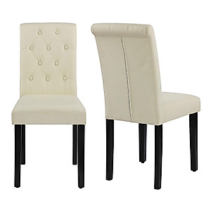 LSSBOUGHT Button-Tufted Dining Chairs Set of 4, Kitchen Chairs with Solid Wood Legs, Parsons Fabric Dinning Room Chairs with High Back, Padded Armless Side Chair for Kitchen Dining Room, (4pcs,Beige)
