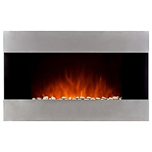 36-Inch Wall Mounted Electric Fireplace - Modern Stainless-Steel Fireplace with Floor Stand, Remote, and Adjustable Heat and Brightness by Northwest