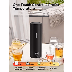 Travel Portable Electric Tea Kettle, Small Coffee Kettle, Mini Hot Water Boiler, 380mL & 304 Stainless Steel, with 4 Variable Presets and Auto Shut-Off(Black)