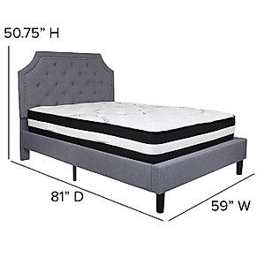 Flash Furniture Brighton Full Size Tufted Upholstered Platform Bed in Light Gray Fabric with Pocket Spring Mattress