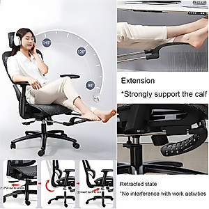 ButxeT Ergonomic Office Chair, Reclining Office Chair Desk Chair with Foot Rest, Adjustable armrests-Adjustable headrest-Lumbar Support and PU Wheels-Swivel Computer Office Chair,Black