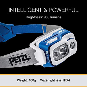 PETZL, Swift RL Rechargeable Headlamp with 900 Lumens & Automatic Brightness Adjustment, Blue