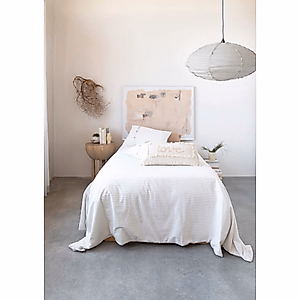 Creative Co-Op Cotton Double Sided Striped, 2 Shams, Set of 3 Duvet Cover, Queen, White