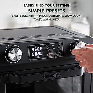 GreenPan Bistro Matte Black 9-in-1 Air Fry Oven, Nonstick Baking Pan, Stainless Steel Rack, and Basket, Fast Heating, Multifunction Presets, Cool-Touch Handle, PFAS-Free, Easy Cleanup Crumb Tray