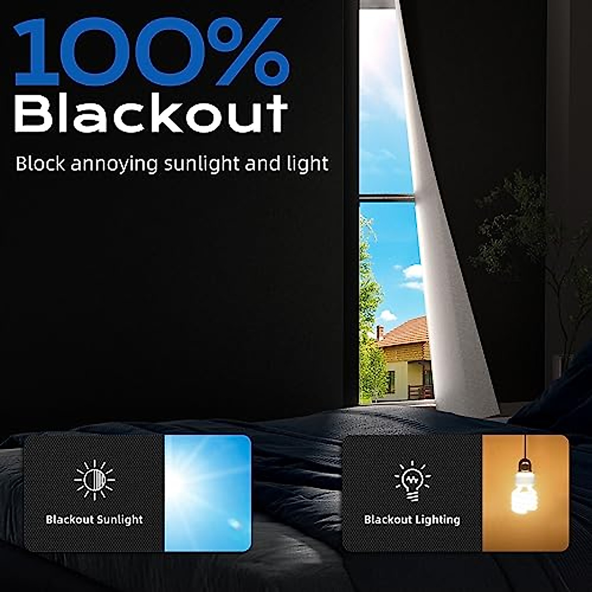 Blackout Curtains for Bedroom, 39" x 58" Portable Blackout Blinds with 20 Sets Hooks & Loops Strips for 100% Blackout Window Film, Temporary Blackout Shades for Windows Cover Nursery Travel RV- Black