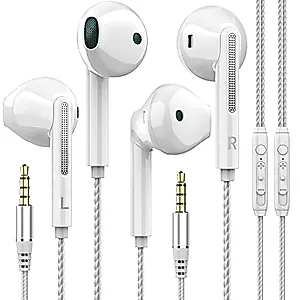 Dixvuk Earbuds Wired with Microphone Pack of 2, in-Ear Headphone Stereo Sound Noise Isolating, Earphone Fits 3.5mm Interface for iPad, Mp3/Mp4, Apple iPhone, Android Smartphones, Black(White)