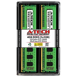 A-Tech 4GB DDR3 1333MHz Desktop Memory Kit (2 x 2GB) PC3-10600 Non-ECC Unbuffered DIMM 240-Pin 2Rx8 1.5V Dual Rank Computer RAM Upgrade Sticks