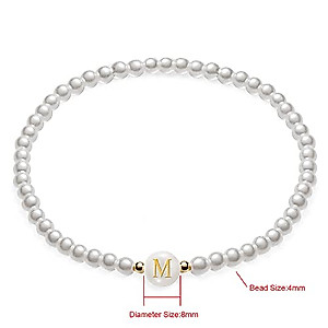 UNZEI Dainty Letter Initial Bracelet For Women Bead Faux Pearl Bracelet, Fashion Women link Bracelet Strand Wristband Jewelry gift