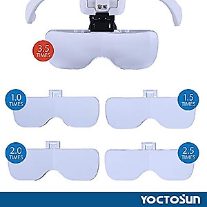 YOCTOSUN LED Head Magnifier, Rechargeable Hands Free Headband Magnifying Glasses with 2 Led, Professional Jeweler's Loupe Light Bracket and Headband are Interchangeable