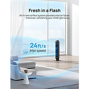 Dreo Tower Fan for Bedroom, Smart Oscillating Quiet Fans Blow Cold Air, Standing Cooling Floor Bladeless Fan with Remote and WiFi Voice Control, 4 Modes, 4 Speeds, 8H Timer, Works with Alexa/Google
