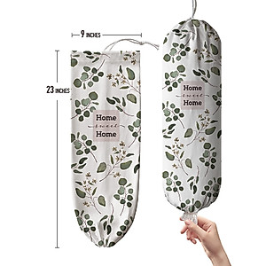 Hglian Grocery Bag Storage Dispenser,Wall Mount Plastic Bag Holder,Garbage Shopping Trash Bags Carrier Organizer,Eucalyptus Leaves Farmhouse Sweet Home Kitchen Decor,Gifts for Women Grandma Mom