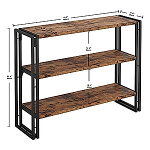 IRONCK Bookshelf Industrial 3 Shelf Bookcase, Wood Storage Shelf with Metal Frame for Living Room, Vintage Brown
