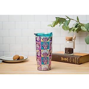Silver Buffalo Golden Girls Character Grid Double Wall Travel Tumbler w/Slide Close Lid, 20 Ounces