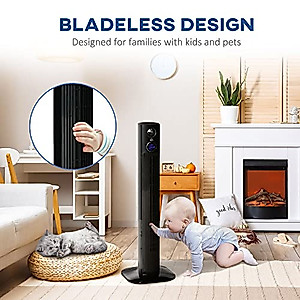 HOMCOM 37.75" Tower Fan for Bedroom Cooling with Aroma Diffuser, 70° Oscillating, 12 Hour Timer, LED Sensor Panel, and Remote Control, Black
