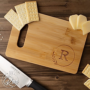 On The Rox Monogrammed Cutting Boards - 9” x 12” A to Z Personalized Engraved Bamboo Board (R) - Large Customized Wood Cutting Board with Initials - Wooden Custom Charcuterie Board Kitchen Gifts