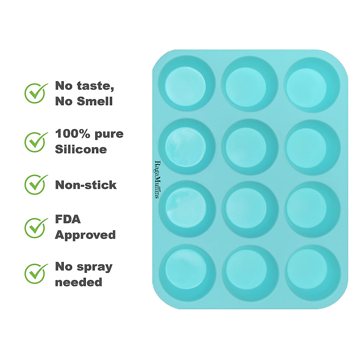 PDTXCLS HOMIEBUDS Silicone Baking Pan Cupcakes Muffins Mold 12 Cup 100% Non-Stick BPA Free Food Grade Silicone in Aqua- 1 pan by Ragamuffins