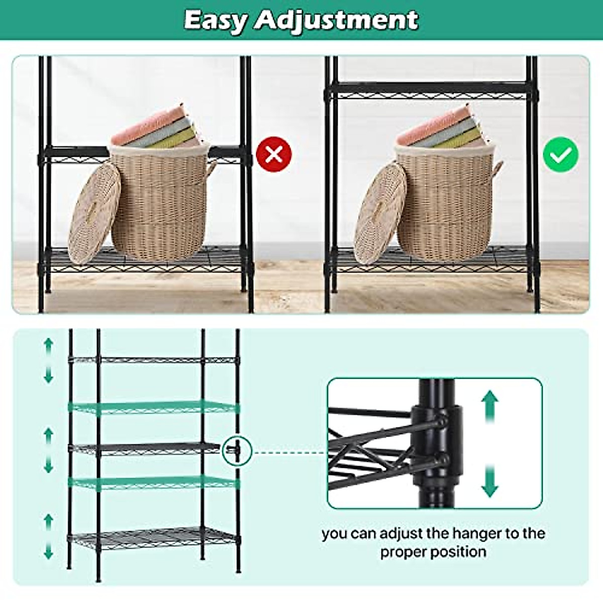 BLKMTY 5-Tier Wire Shelving Metal Shelf Unit Storage Shelves Adjustable Height NSF Shelving Rack Strong Steel for Restaurant Bathroom Garage Pantry Kitchen Garage 14" D x 24" W x 60" H，Black