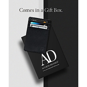 Access Denied Slim Minimalist Wallets For Men & Women - Leather Front Pocket Thin Mens Wallet RFID Credit Card Holder Gifts For Men