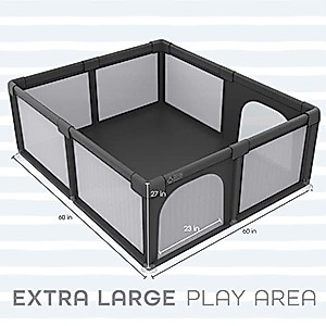 Baby Playpen 60x60in - Kids Activity Center with Anti-Slip Base - Portable Indoor & Outdoor Playard for Toddlers - Foldable Safety Play Yard for Babies - Baby Fence Play Area With Soft Breathable Mesh