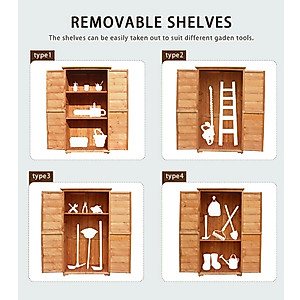 YTGLEN Outdoor Storage Cabinet, Wood Garden Shed, Pool Storage Shed with Lockable Door, Waterproof Roof and 2 Removable Shelves, Vertical Outside Storage Shed for Patio, Backyard and Lawn