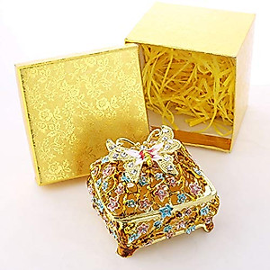 YU FENG Jeweled Butterfly Flower Trinket Boxes Hinged Collectible Decorative Golden Enamel Jewelry Ring Holder Box