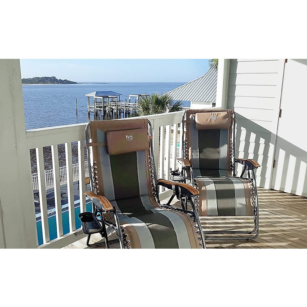 TIMBER RIDGE Outdoor Reclining Patio Padded with Adjustable Headrest and Cup Holder Foldable Zero Gravity Lawn Chair XL for Adults, Support up to 350 LBS, Brown,1 Count