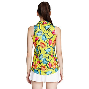 CQC Women's Sleeveless Golf Shirts Quick Dry Floral Athletic Polo with Collar Zip Up Lightweight Tennis Tank Tops Tropical Coquette M