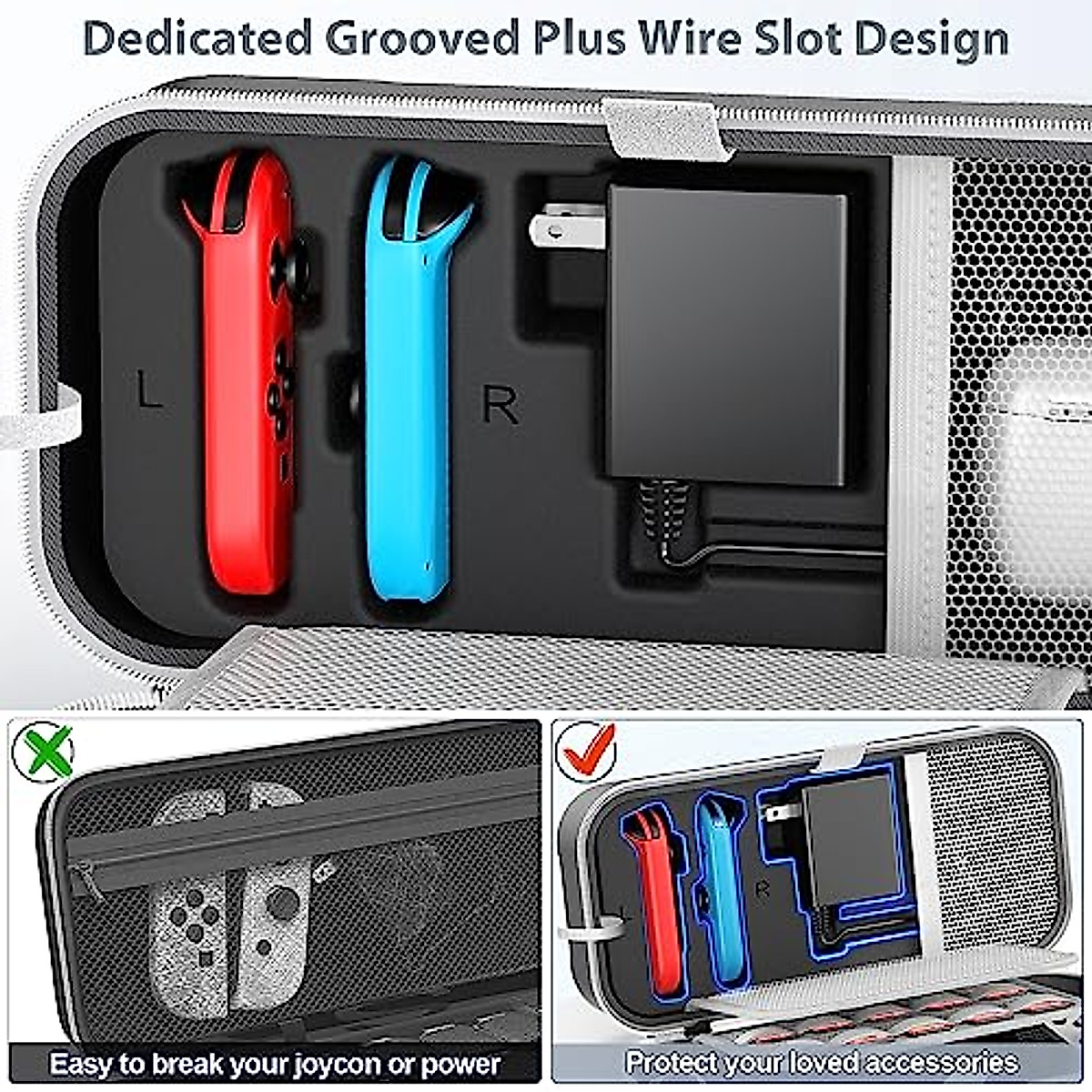 Switch OLED Case Fit for Joy-con And Charger, Portable Switch Travel Carry Case Compatible with Nintendo Switch & Switch OLED, Hard Shell Switch Carrying Case for Switch Accessories with 20 Game Card