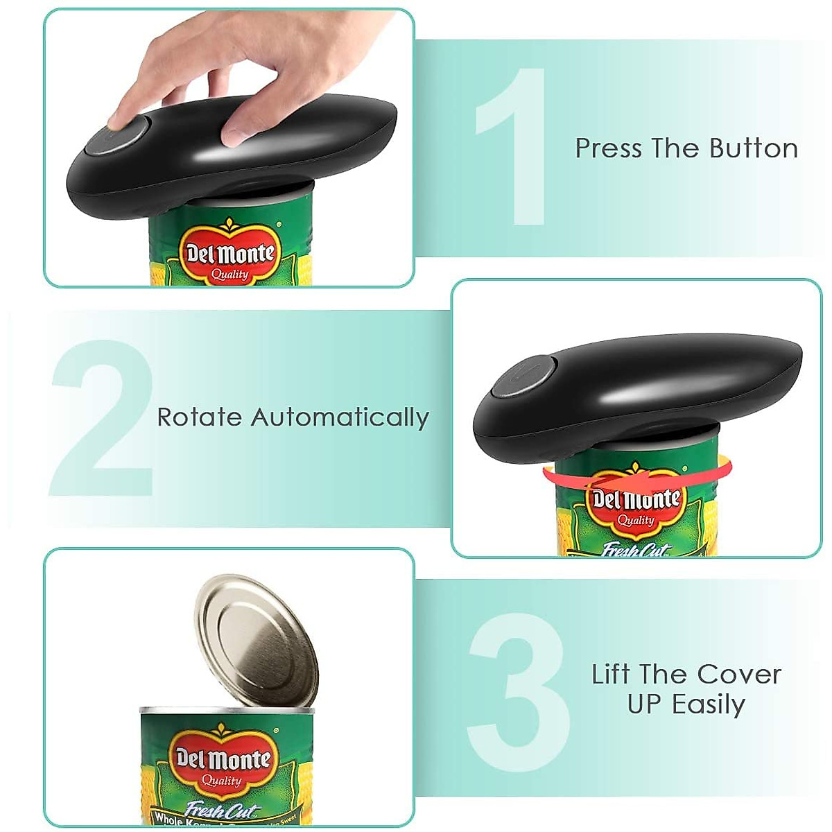 Hands Free Battery Operated Electric Can Opener Open Most Can Smooth Edge, Automatic Can Opener for Seniors, Arthritis, and Chefs, Electric Can Openers for Kitchen Food-Safe Magnetic Catches Cover